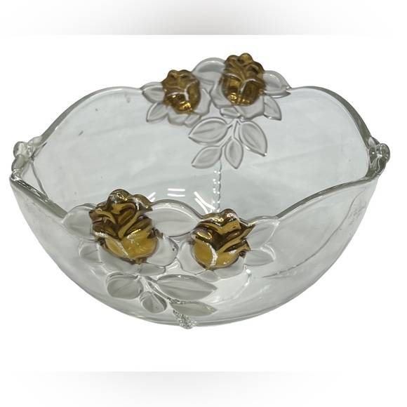 Dining | Vintage Glass Bowl With Gold And Embossed Roses 9 Diameter ...